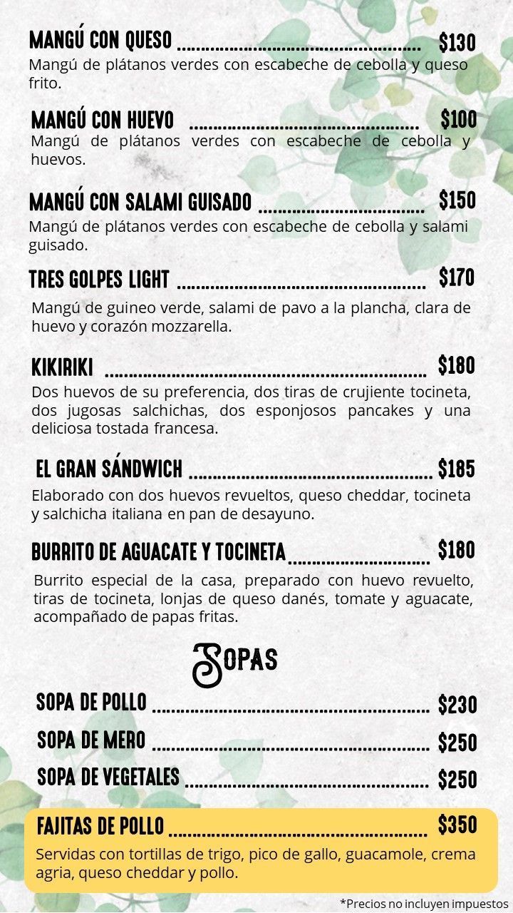 Menu Español - Scory Café