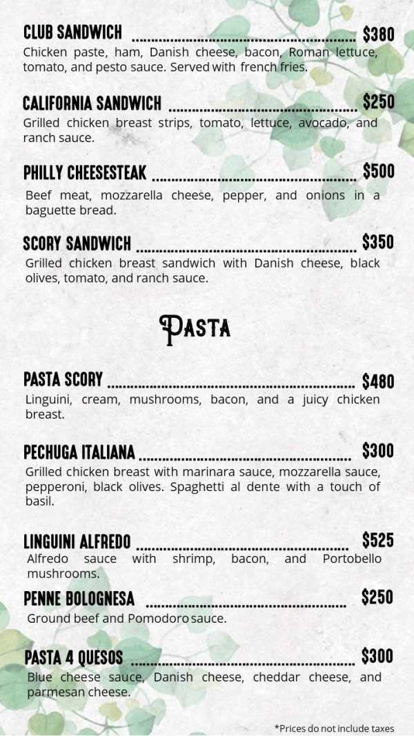 English Menu - Scory Café