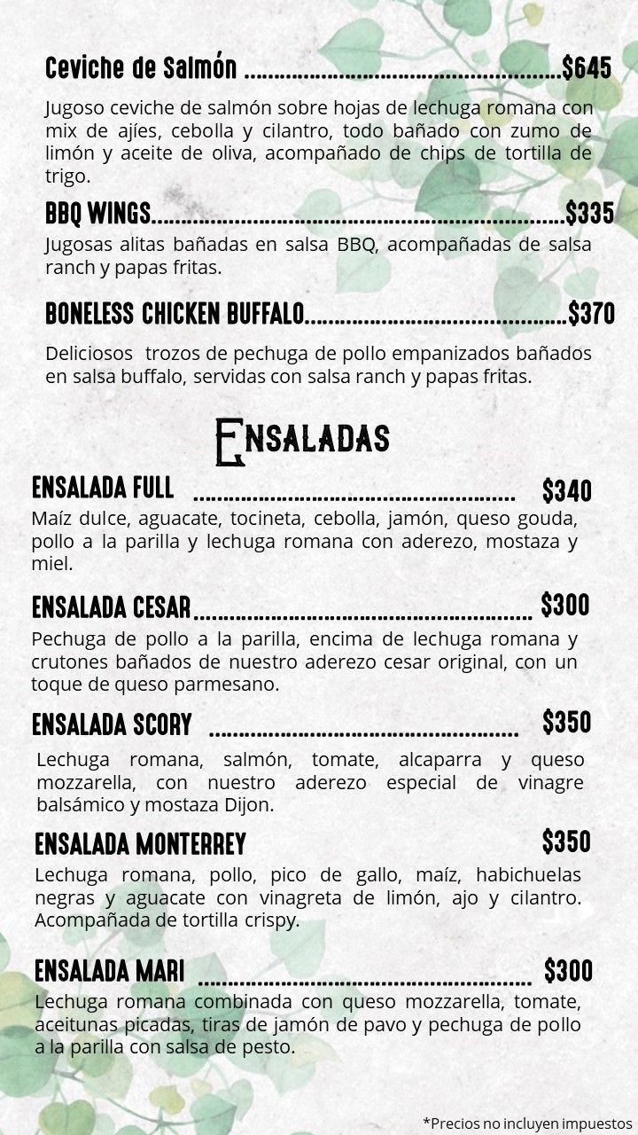 Menu Español - Scory Café