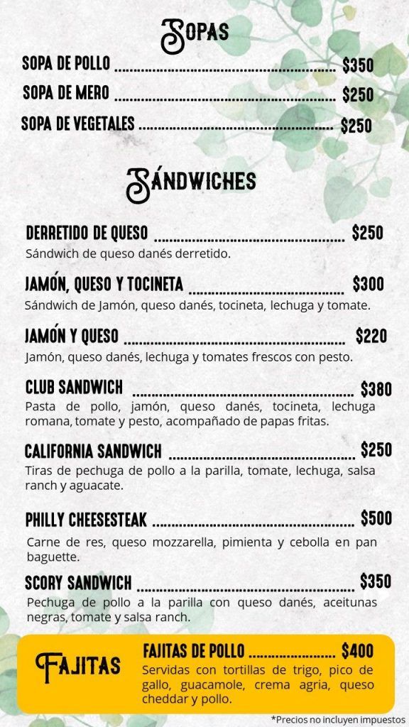 Menu Español - Scory Café