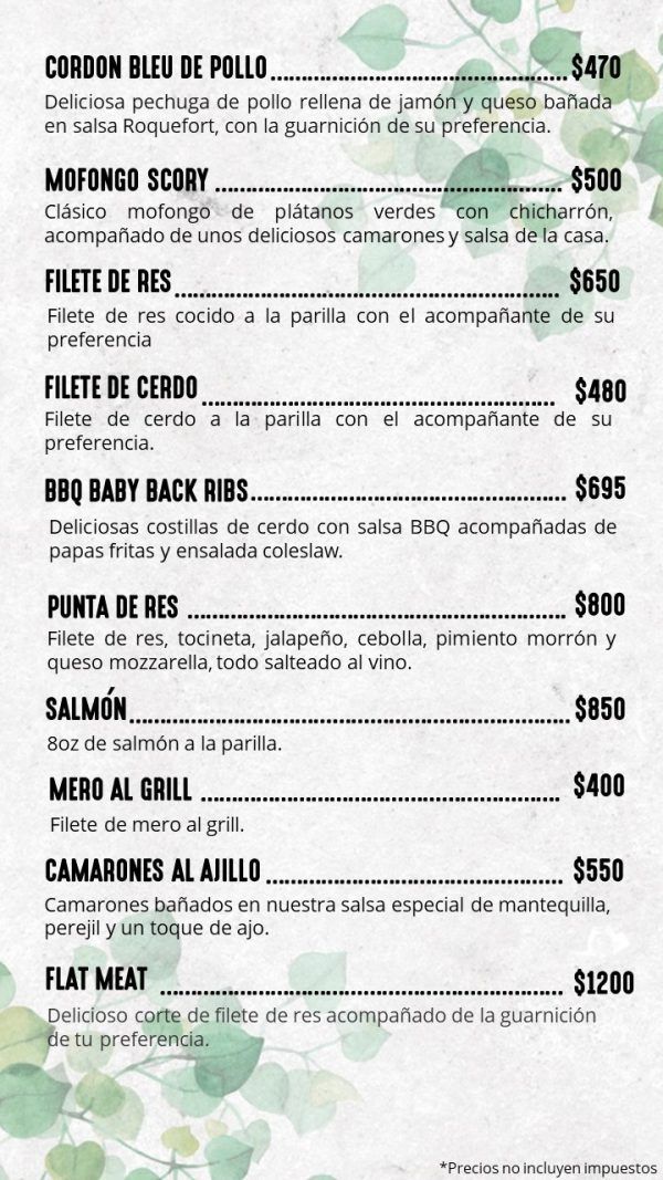 Menu Español - Scory Café
