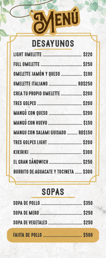 Menu Español - Scory Café