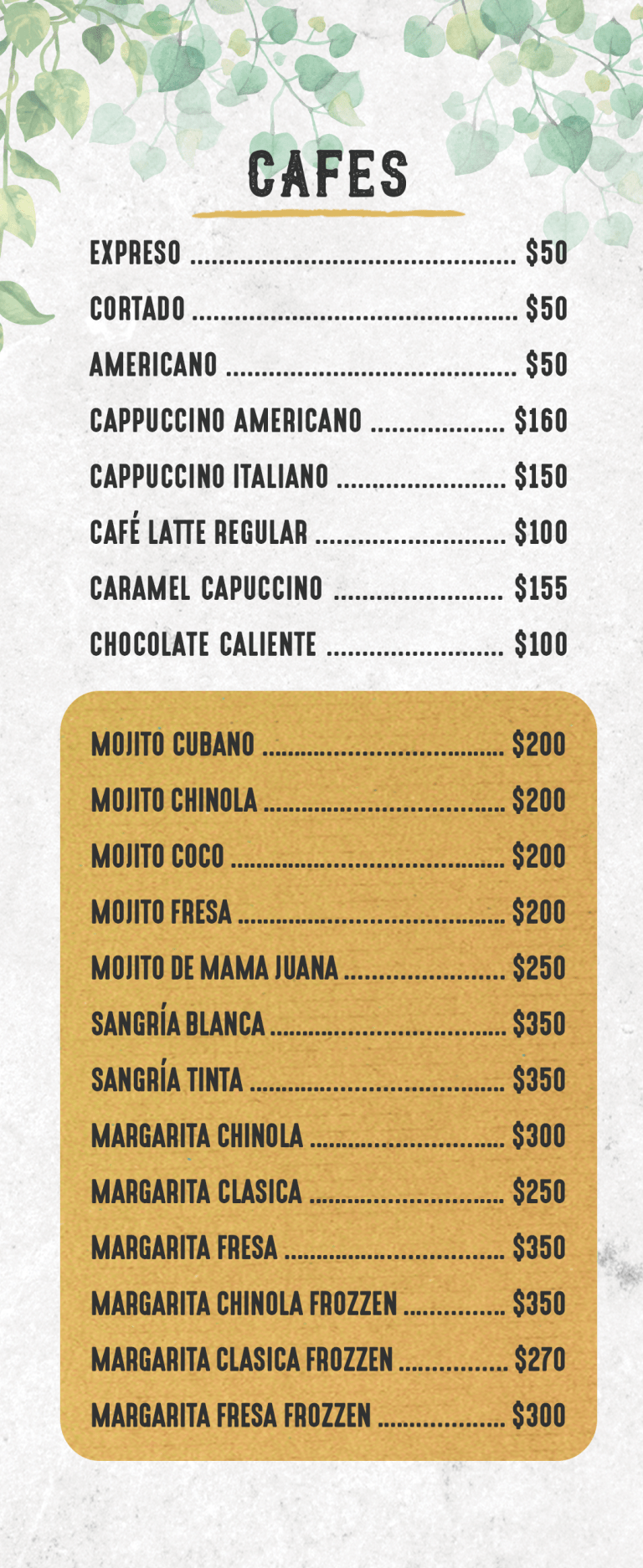 Menu Español - Scory Café